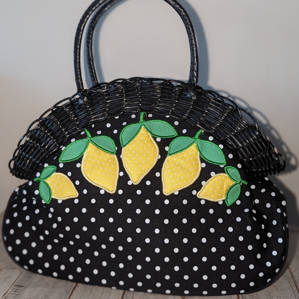 Lulu Guinness Polka Dot Wicker Lemon Handbag - Gem